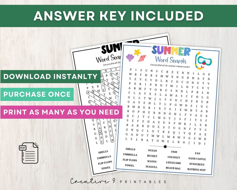 Summer Word Search Puzzle for Kids and Adults, Fun Summertime Printable ...
