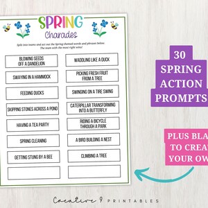 Spring Charades Printable Party Game for Kids, 30 Prompts With Spring ...