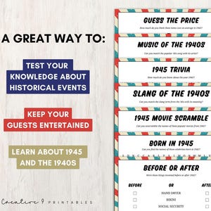 1945 Trivia Game Bundle for Adults, 80th Birthday Party Games, Born in ...
