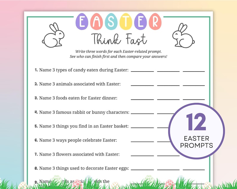 Easter Think Fast Printable Game, Think Quick Icebreaker Activity, Fun ...
