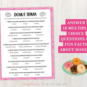 Donut Trivia Printable Game for Kids and Adults, 10 Doughnut Questions ...