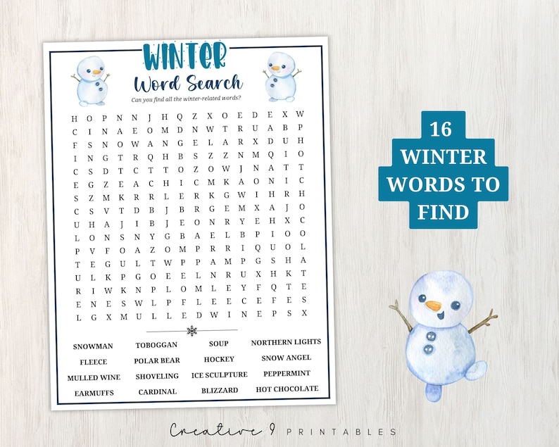 Printable Winter Word Search for Kids and Adults, Wordsearch Puzzle ...