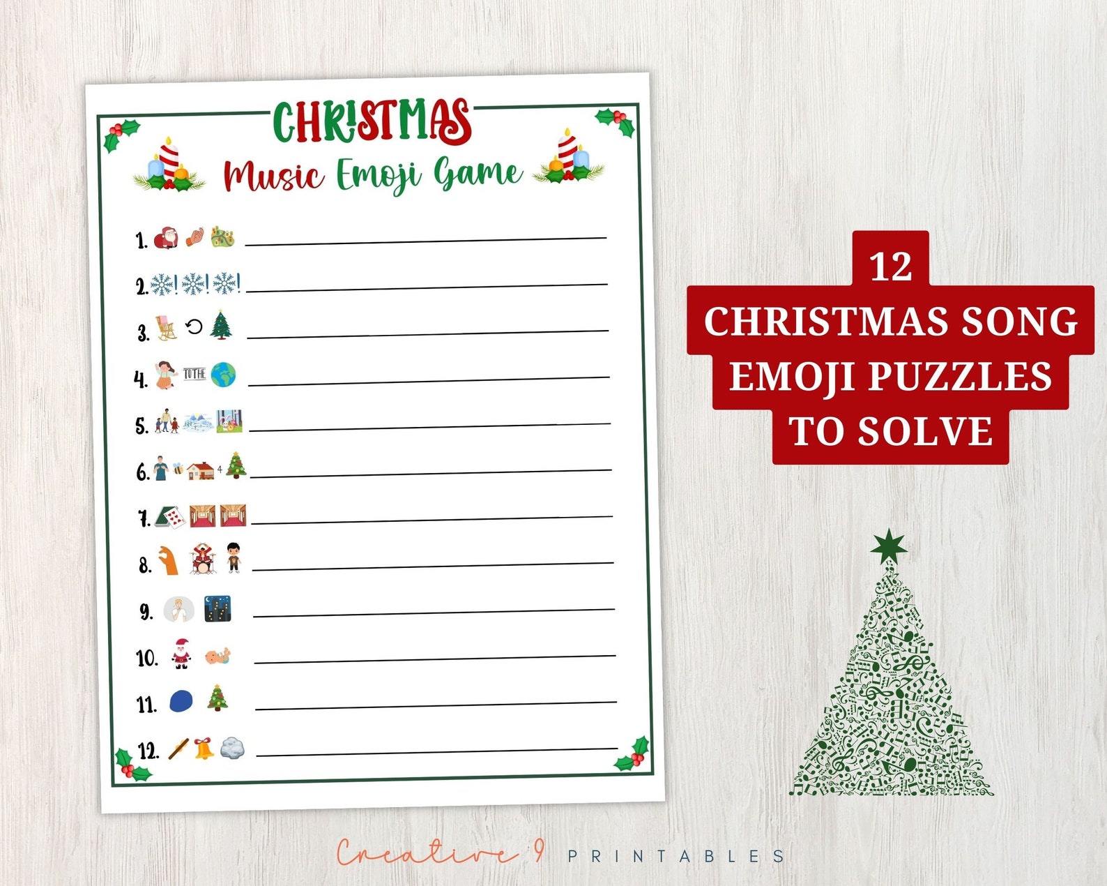 Printable Christmas Song Emoji Game for Kids and Adults, 12 Christmas ...