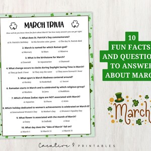 March Trivia Printable Game for Kids and Adults, 10 Fun Facts Quiz ...