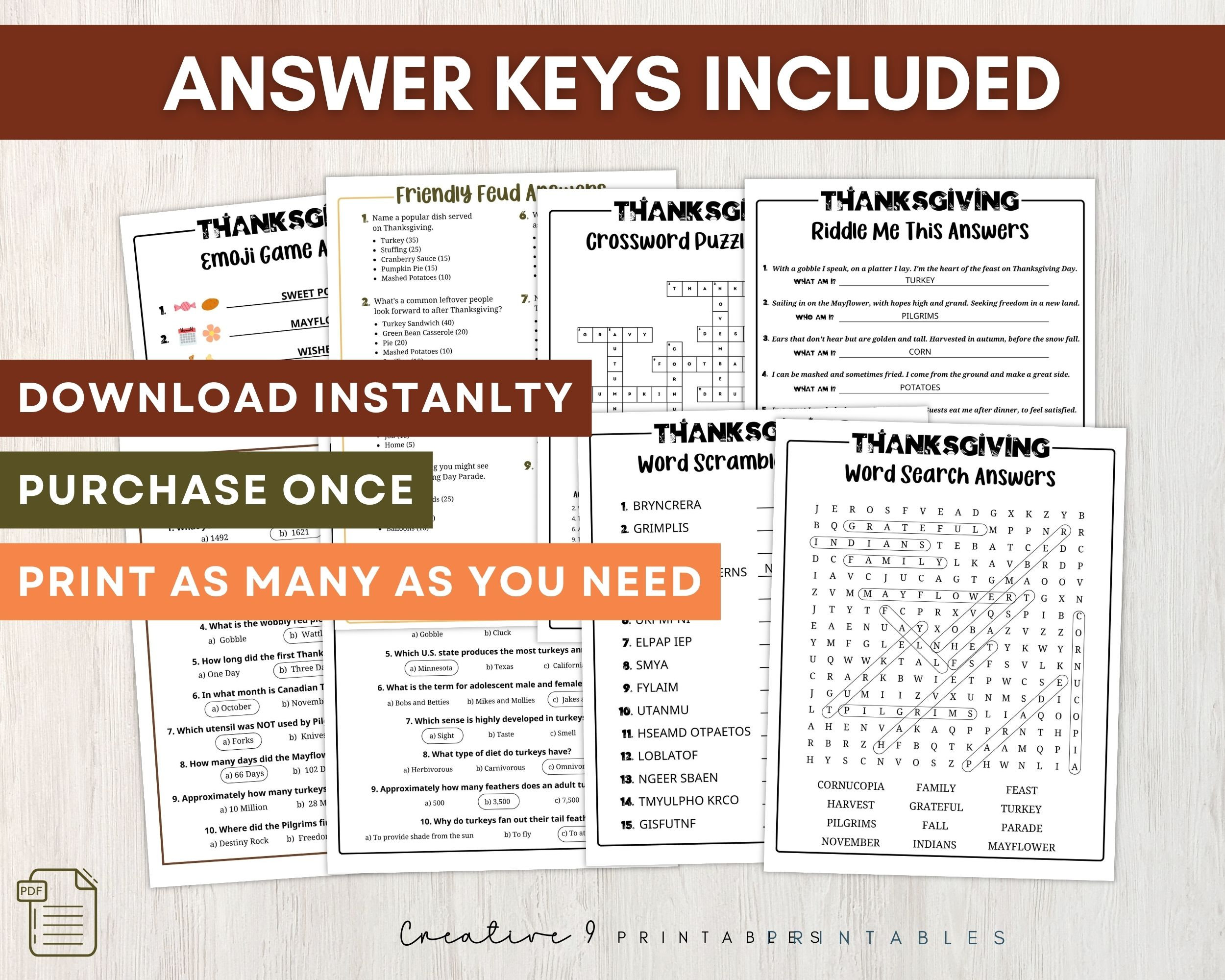 Thanksgiving Game Bundle for Kids and Adults, 12 Thanksgiving Games ...