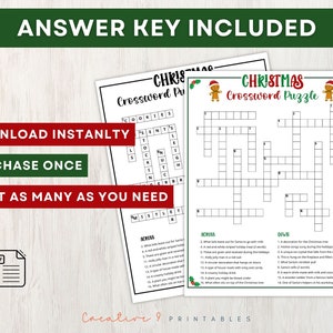 Printable Christmas Crossword Puzzle for Kids and Adults, Fun Christmas ...