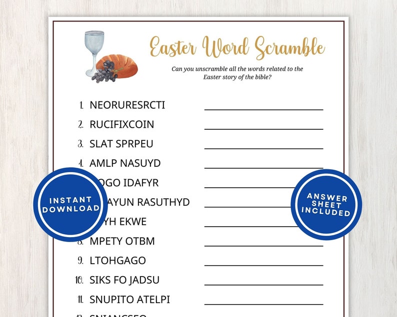 Christian Easter Word Scramble, 15 Bible Story Easter Words to ...