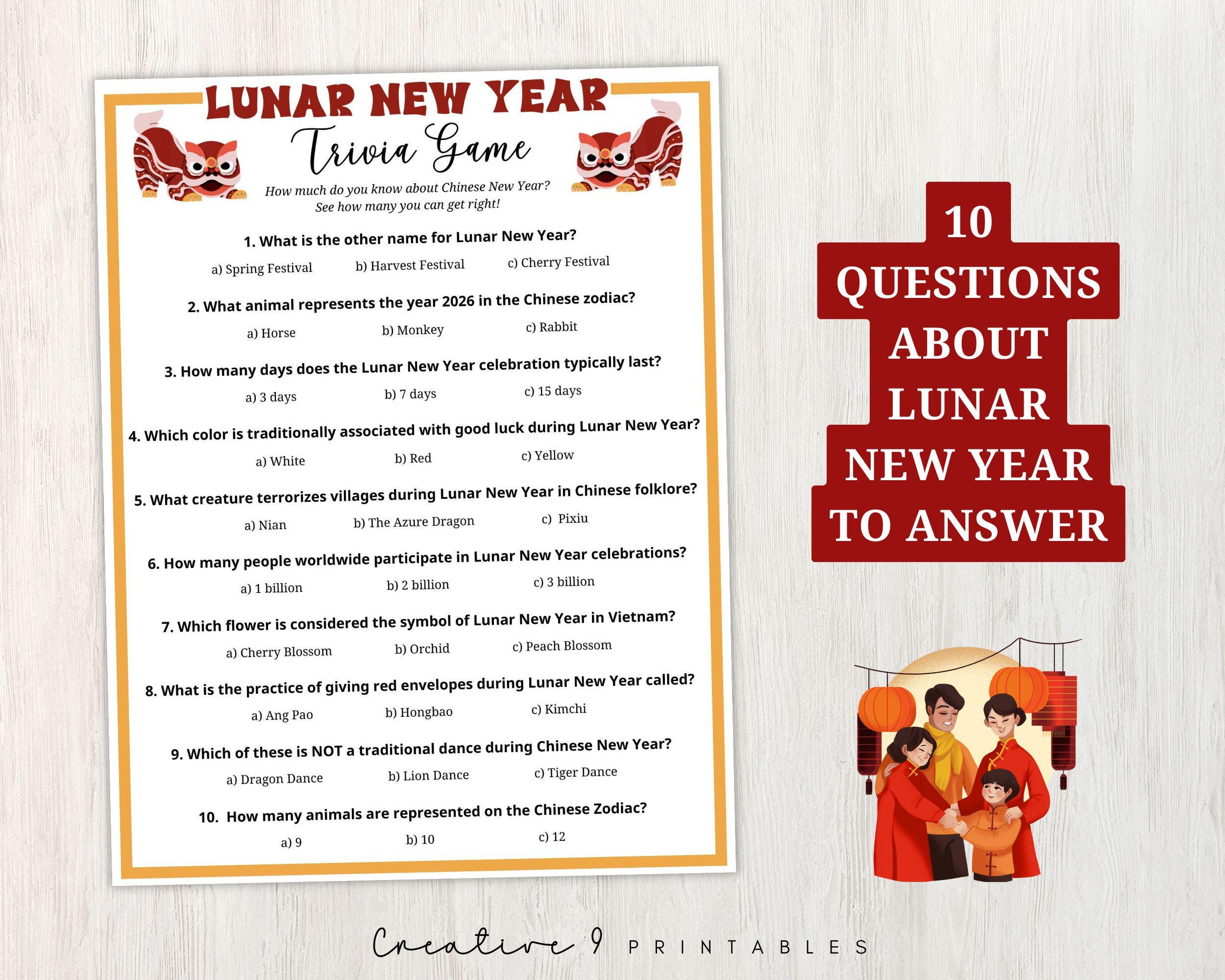 Lunar New Year Trivia 2026, Printable Party Game About Chinese New Year ...