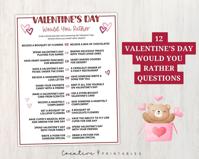 Would You Rather Valentine's Day Game for Kids and Adults, Printable ...