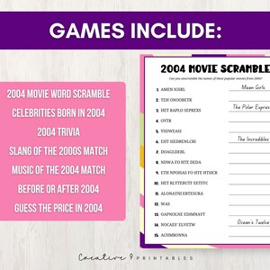 2004 Trivia Bundle for Adults and Kids, 7 Fun Printable 21st Party ...