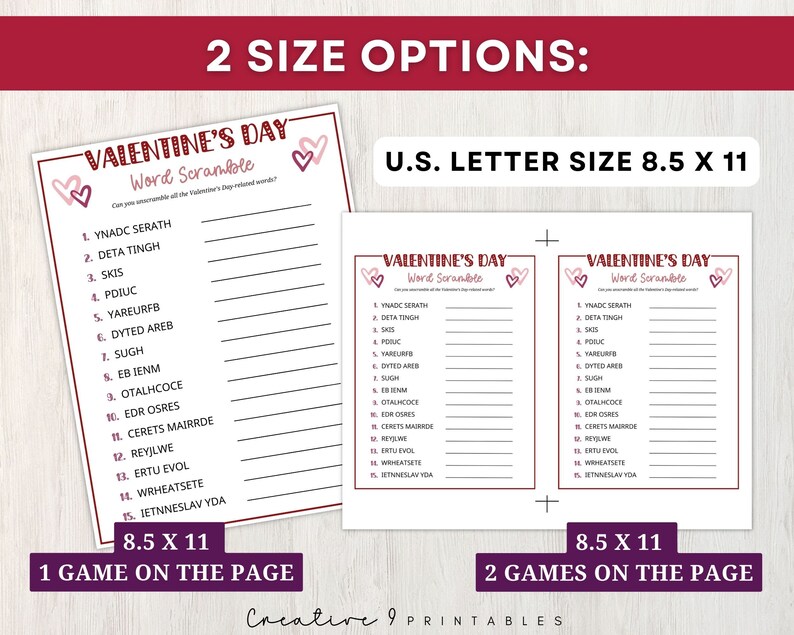 Printable Valentine Word Scramble Game for Kids and Adults, 15 ...