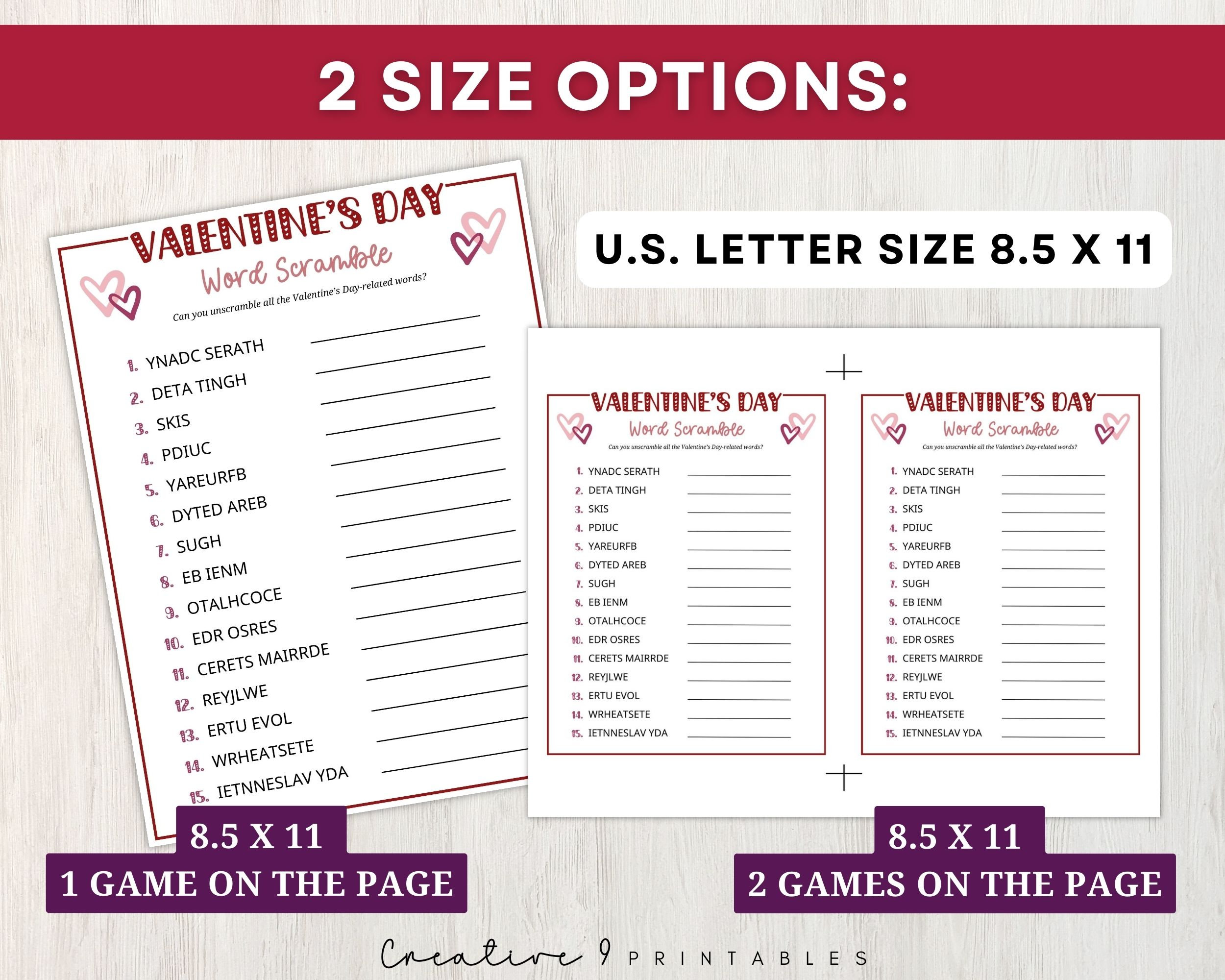 Printable Valentine Word Scramble Game for Kids and Adults, 15 ...
