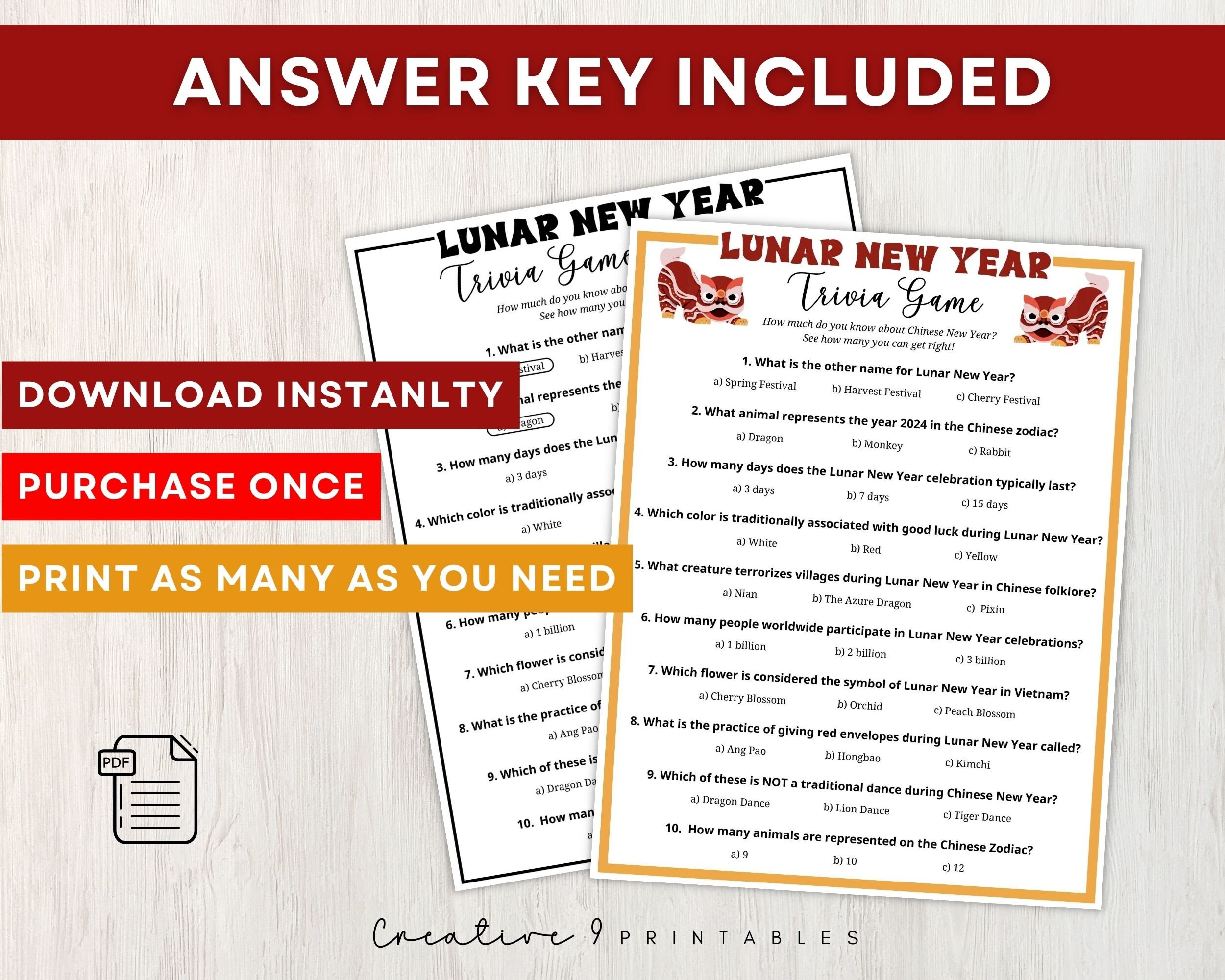 Lunar New Year Trivia 2025, Printable Party Game About Chinese New Year ...