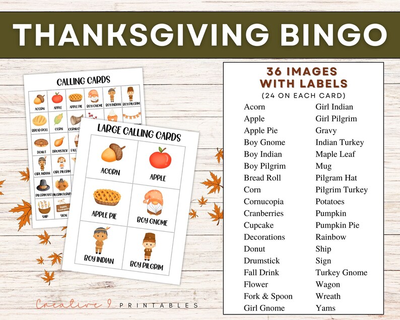 30 Printable Thanksgiving Bingo Cards for Kids and Adults, Thanksgiving ...
