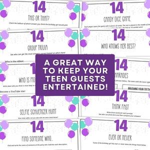 14th Birthday Girl Game Bundle, 10 Printable Party Games and Bonus for ...