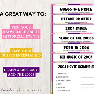 2004 Trivia Bundle for Adults and Kids, 7 Fun Printable 21st Party ...