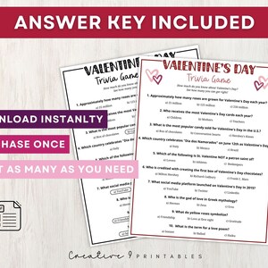 Valentine's Day Trivia Printable Game for Kids and Adults, 10 Fun ...