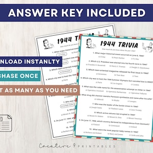 1944 Trivia With Answers, Printable 81st Birthday Game, 10 Fun Quiz ...