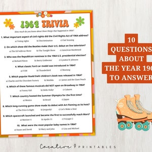 1964 Trivia With Answers, Printable 61st Birthday Party or Anniversary ...