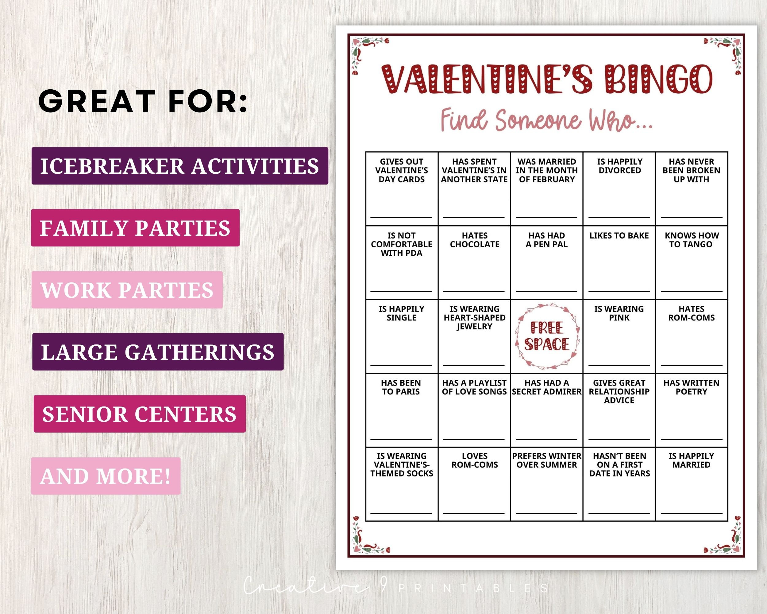 Valentine's Find the Guest Bingo Game for Adults, 50 Prefilled ...