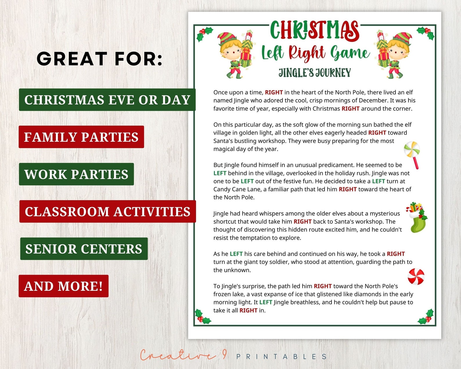 Printable Christmas Left Right Game for Kids and Adults, Fun Christmas ...
