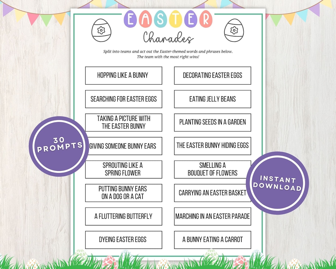 Easter Charades Game for Kids, 30 Printable Prompts With Spring Action ...