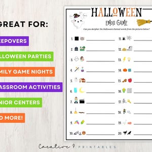 Halloween Emoji Printable Game for Kids and Adults, Fun Picture Trivia ...