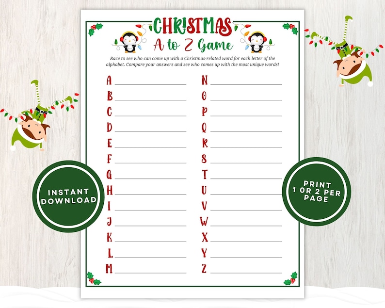 Printable Christmas A to Z Game for Kids and Adults, Christmas A-Z Word ...