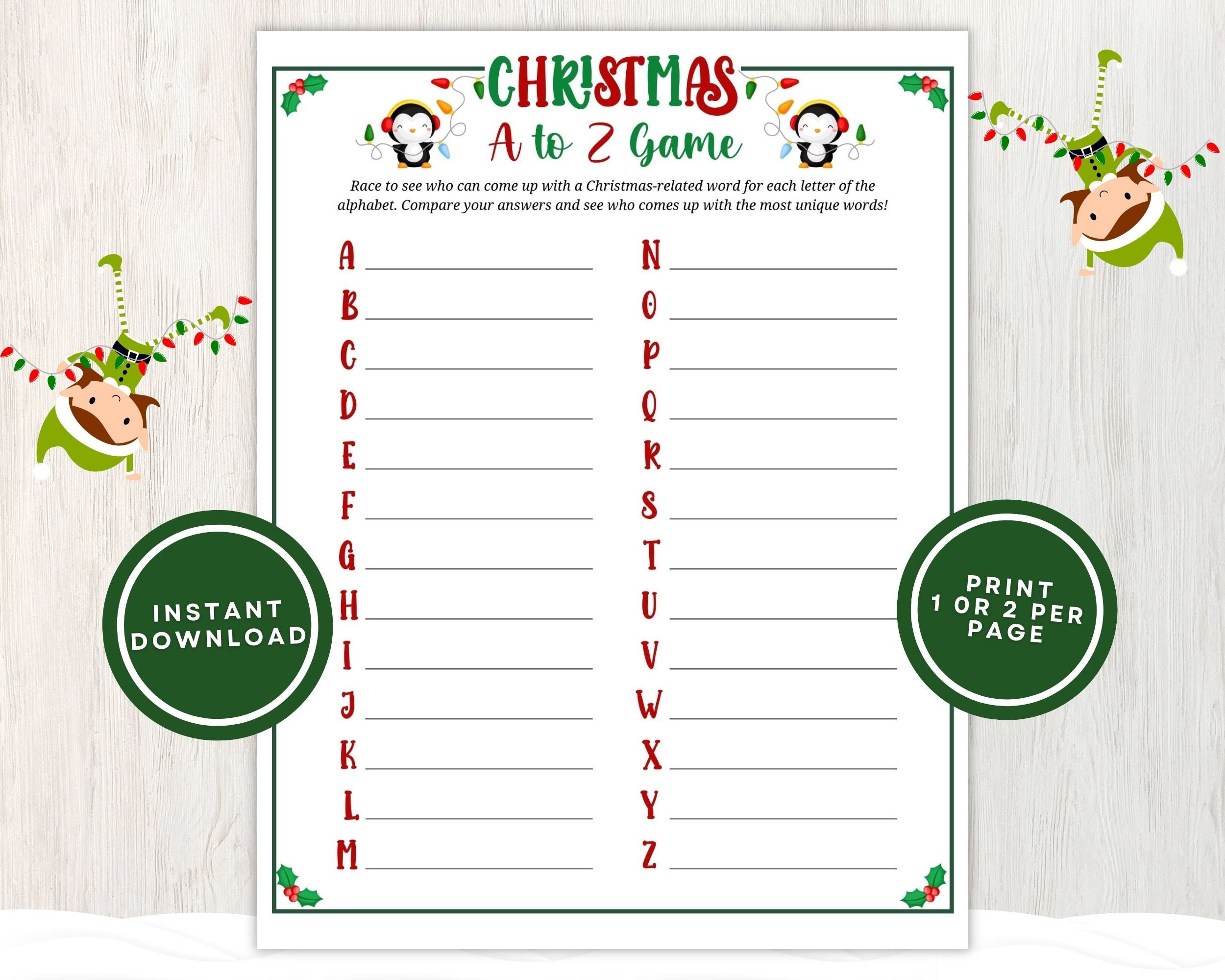 Printable Christmas A to Z Game for Kids and Adults, Christmas A-Z Word ...