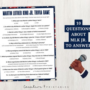 Printable Martin Luther King Trivia Game for Kids and Adults, 10 MLK ...