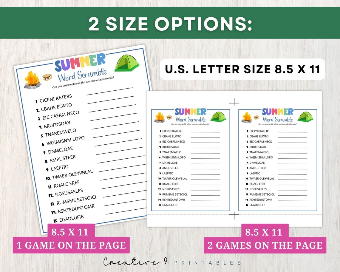 Summer Word Scramble Printable Game for Kids and Adults W/ Answers, 15 ...