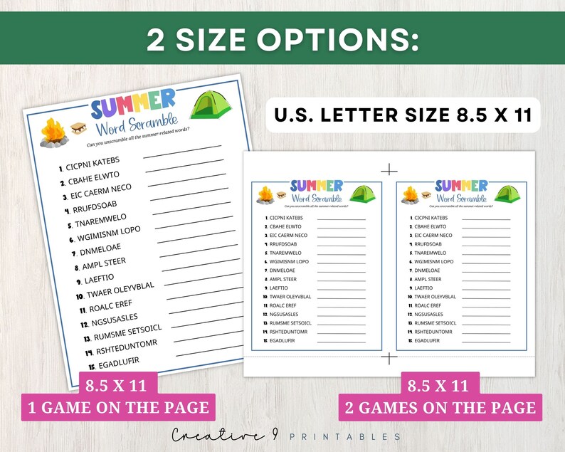 Summer Word Scramble Printable Game for Kids and Adults W/ Answers, 15 ...