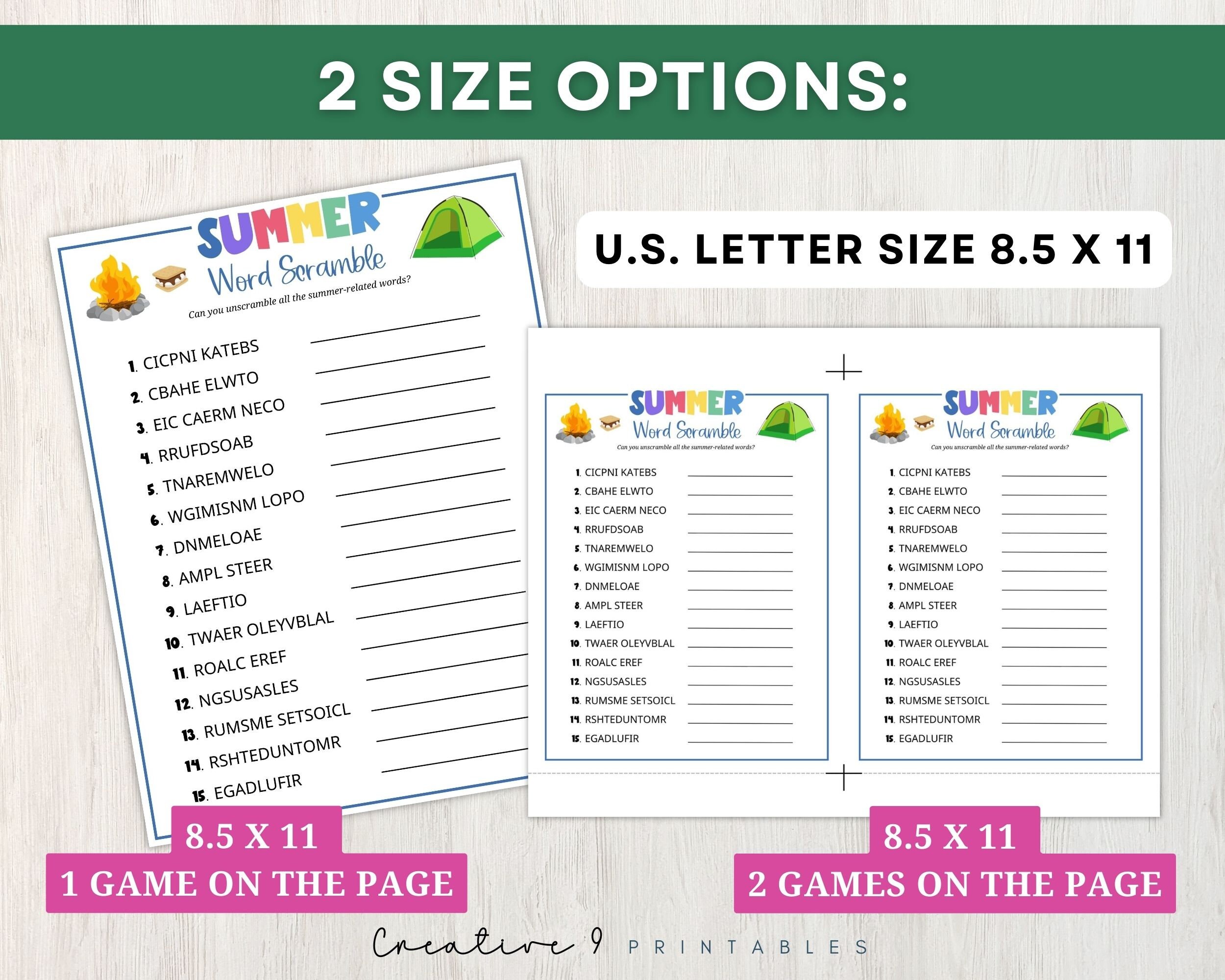 Summer Word Scramble Printable Game for Kids and Adults W/ Answers, 15 ...