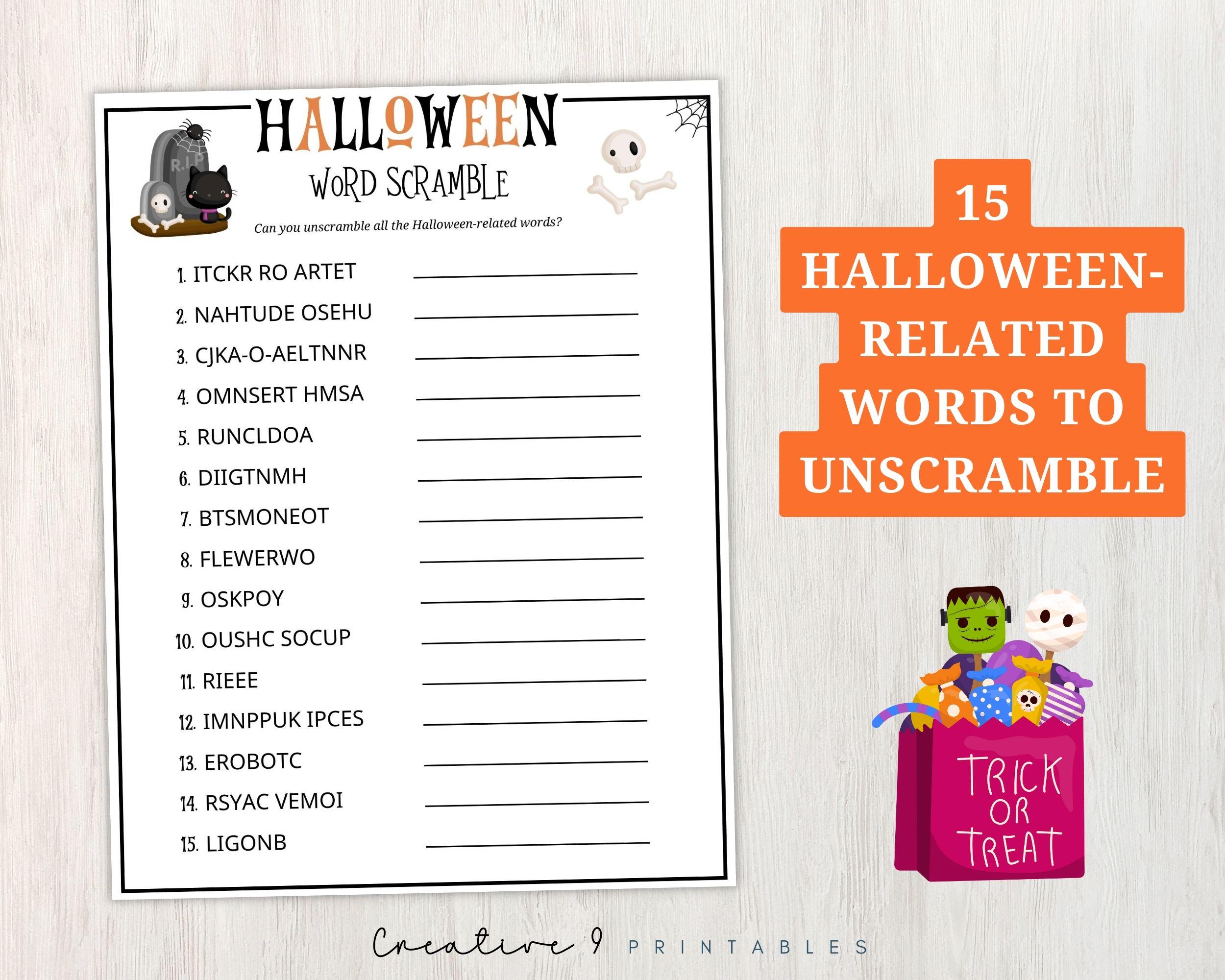 Halloween Word Scramble Printable Game for Kids and Adults With Answers ...