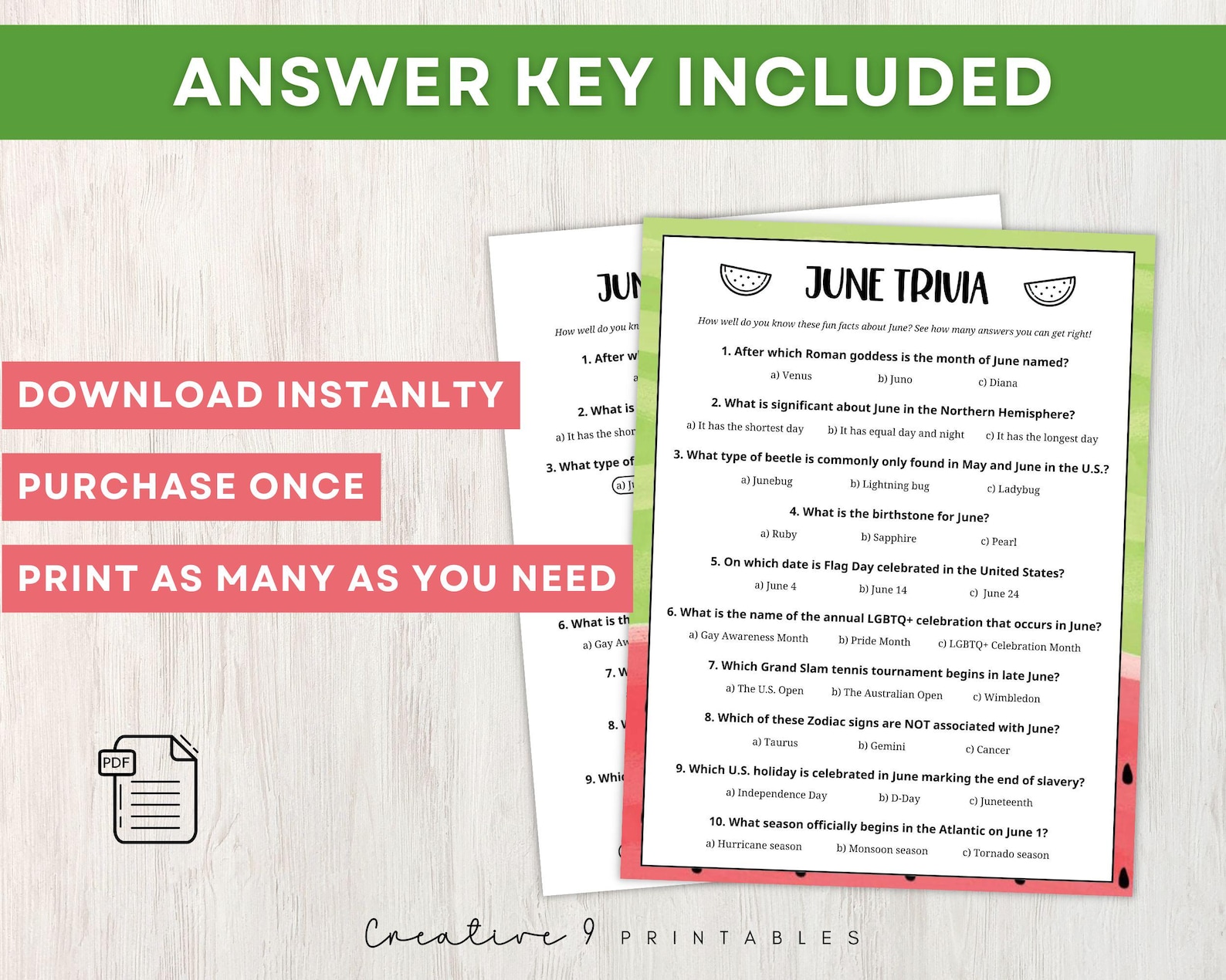 June Trivia Printable Game for Kids and Adults, 10 Fun Facts Quiz ...