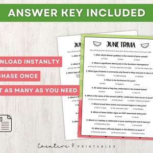 June Trivia Printable Game for Kids and Adults, 10 Fun Facts Quiz ...