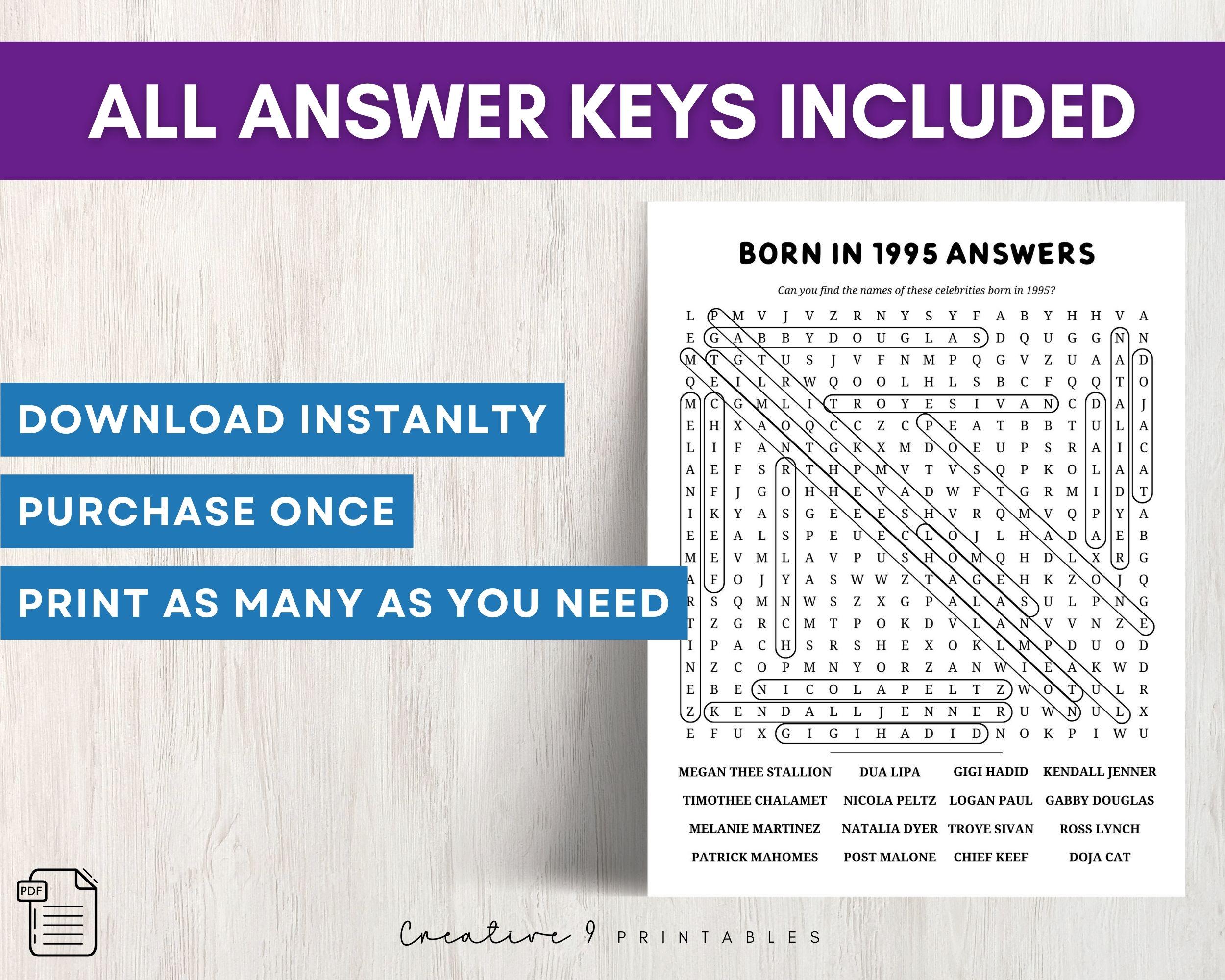 1995 Trivia Bundle for Adults and Kids, Fun Printable 31st Birthday ...