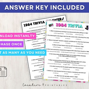 1984 Trivia Party Game - Printable for 41st Birthday, Reunion, or ...