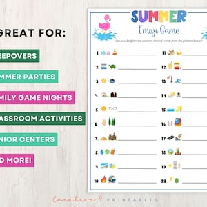 Summer Emoji Printable Game for Kids and Adults, Fun Summertime Trivia ...