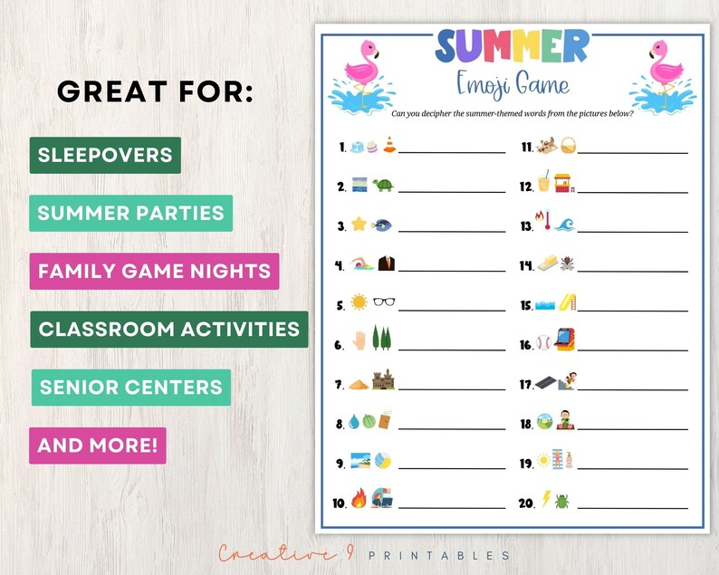Summer Emoji Printable Game for Kids and Adults, Fun Summertime Trivia ...