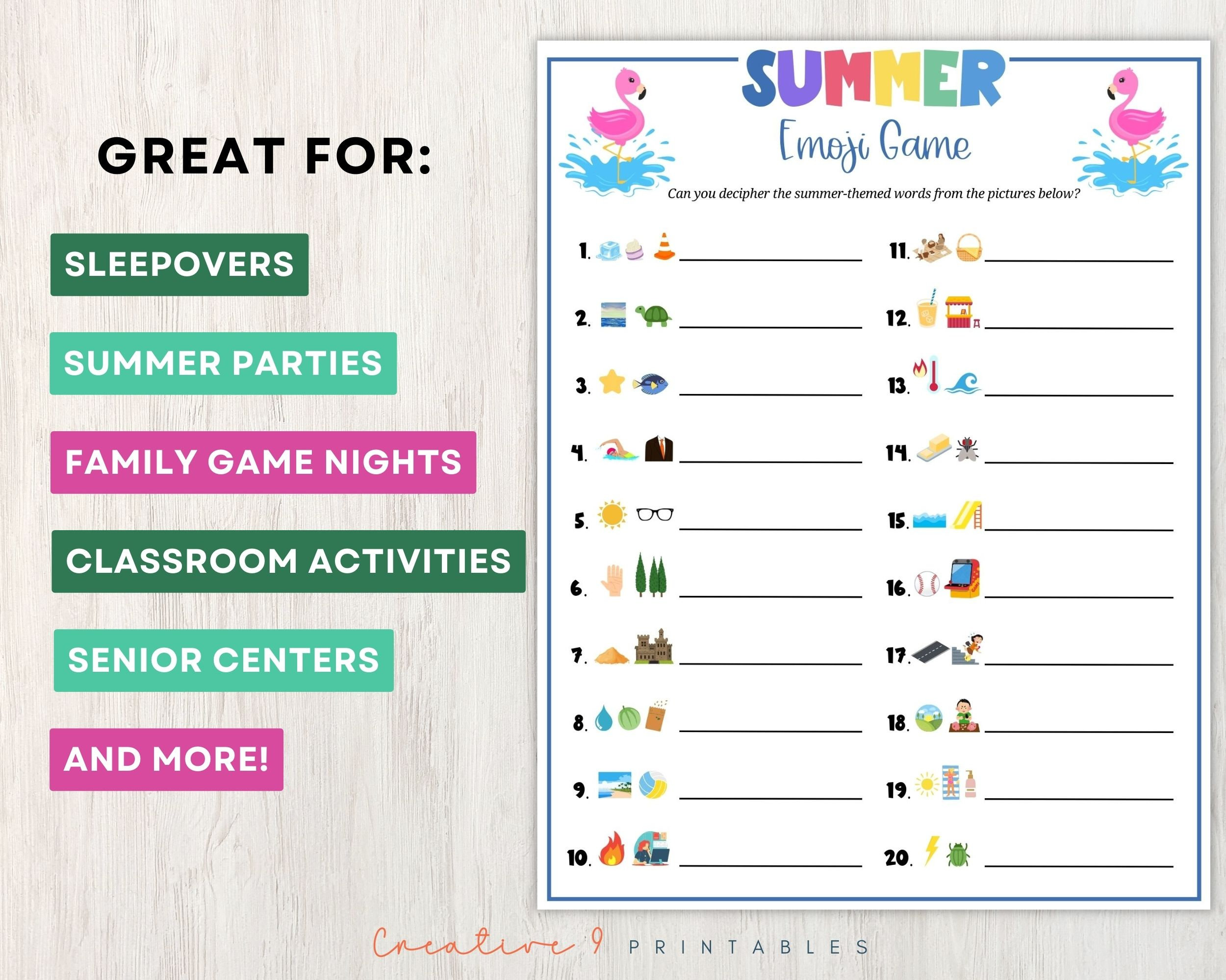 Summer Emoji Printable Game for Kids and Adults, Fun Summertime Trivia ...