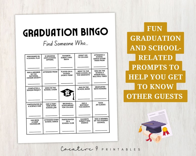 Graduation Find the Guest Bingo Printable Game for Adults, 50 Prefilled ...
