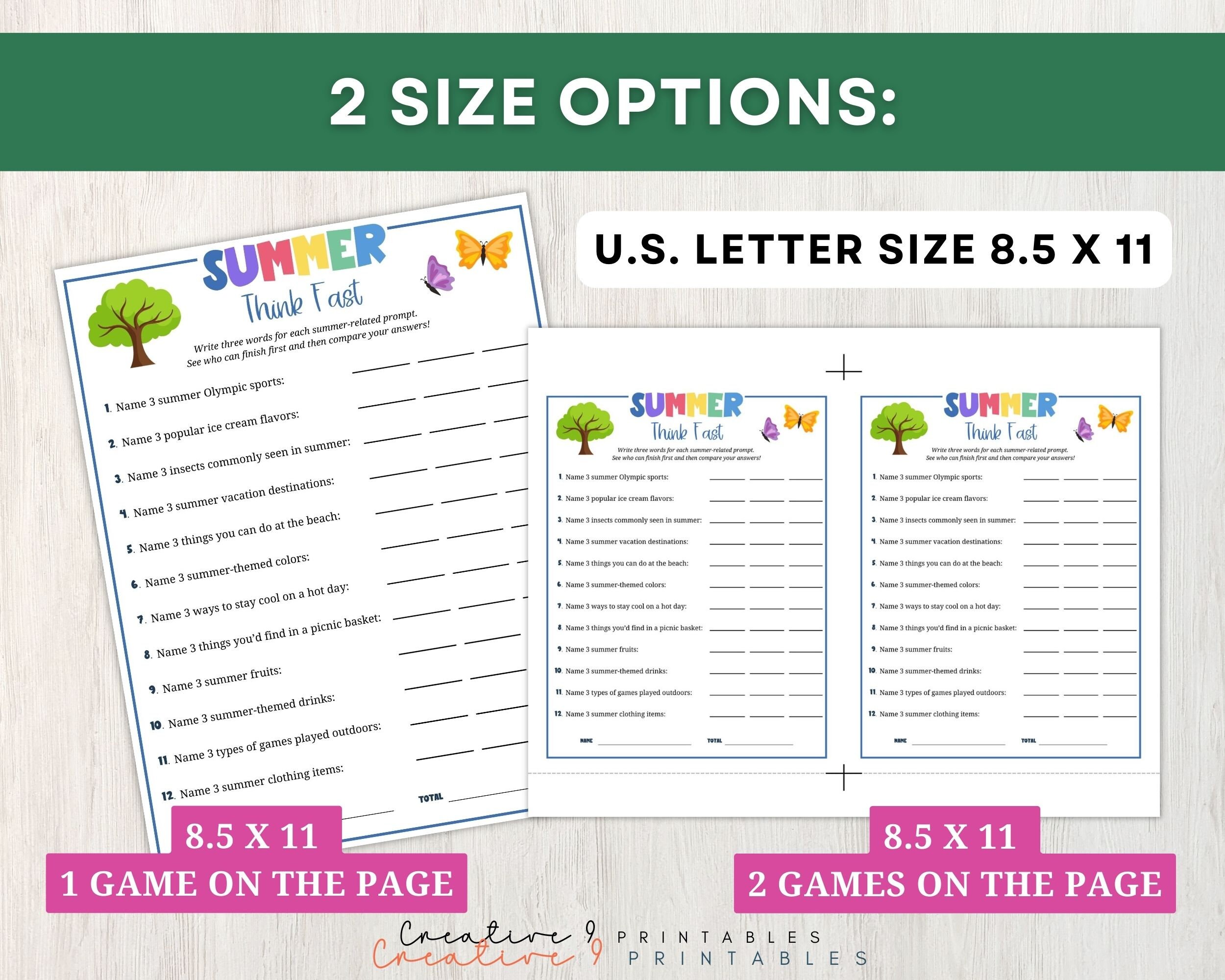 Summer Think Fast Printable Game for Kids and Adults, Think Quick ...