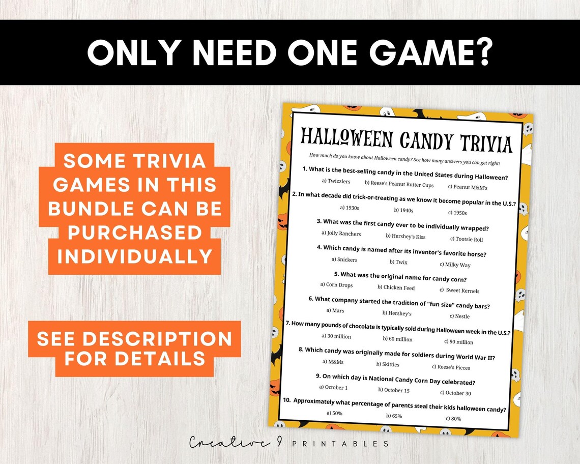 Halloween Trivia Game Bundle for Adults, Teens, and Kids, 7 Printable ...