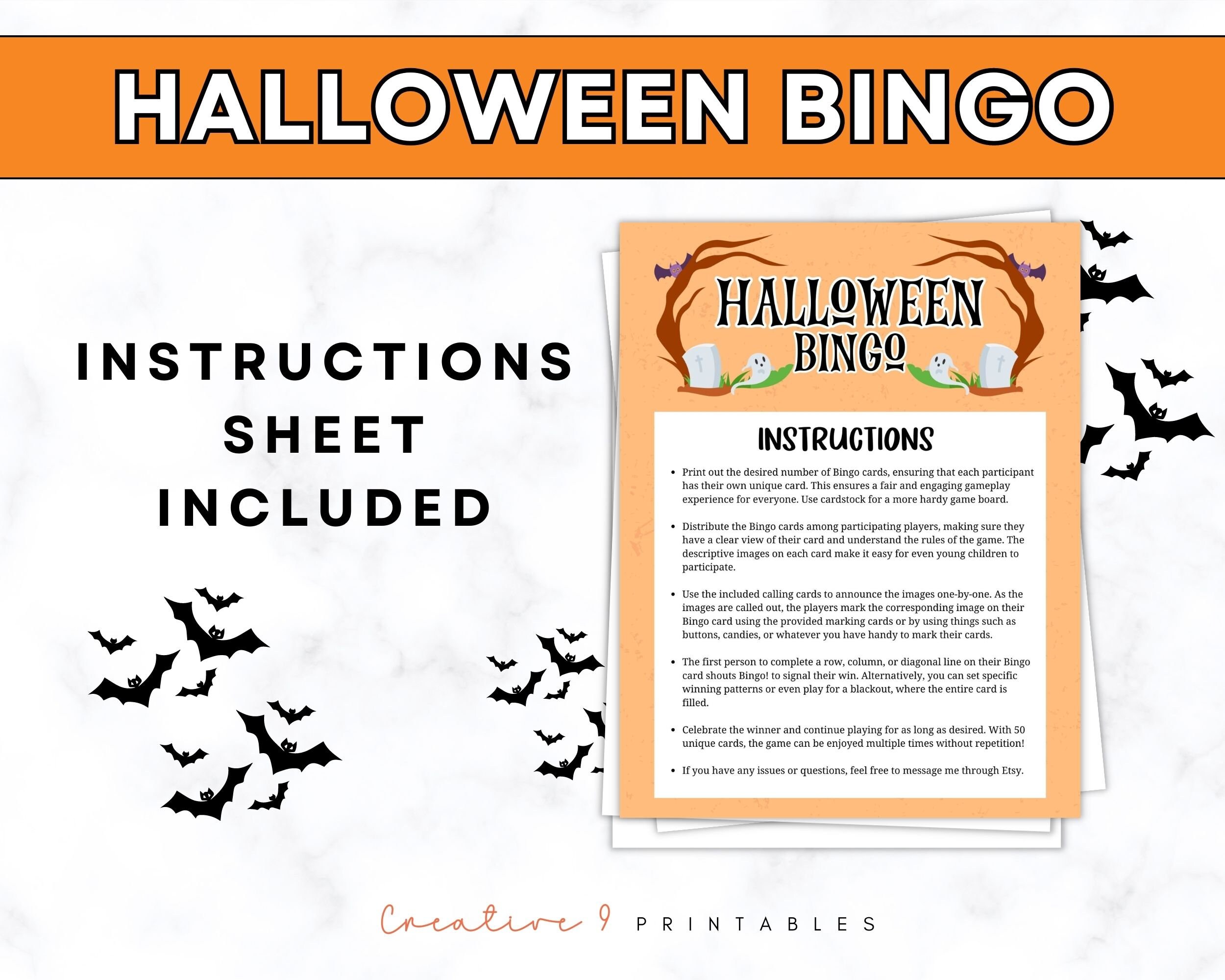 Halloween Bingo Printable PDF Game for Kids and Adults, 50 Halloween ...