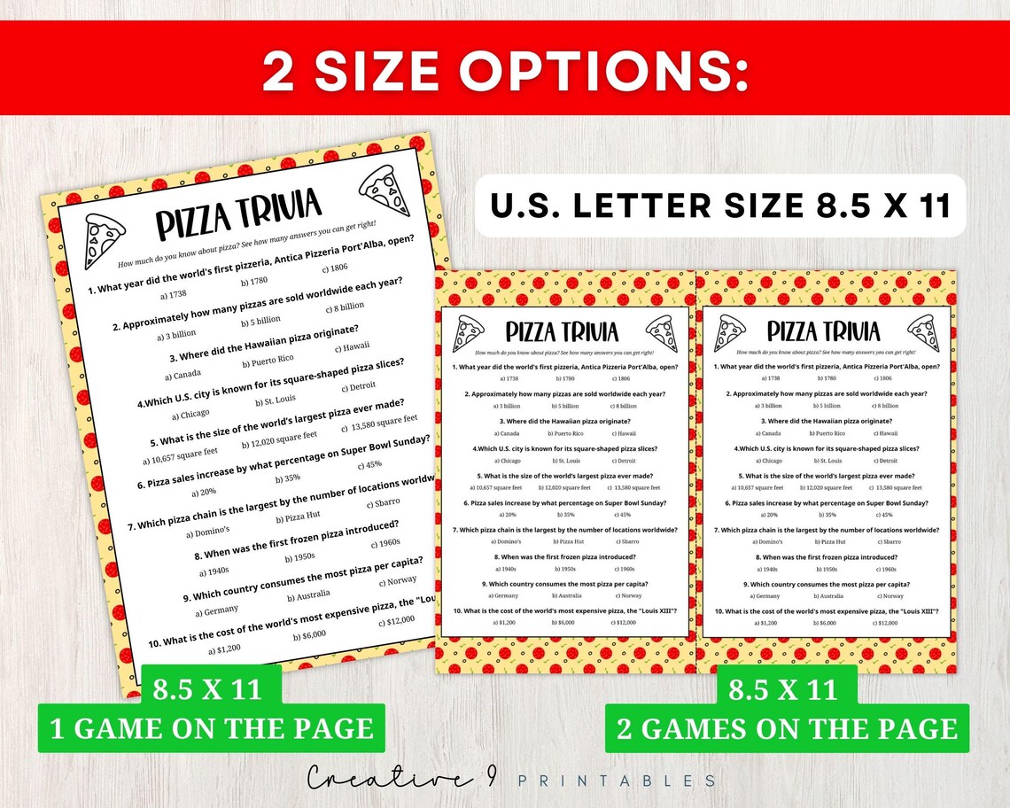 Pizza Trivia Printable Game for Kids and Adults, 10 Pizza Questions ...