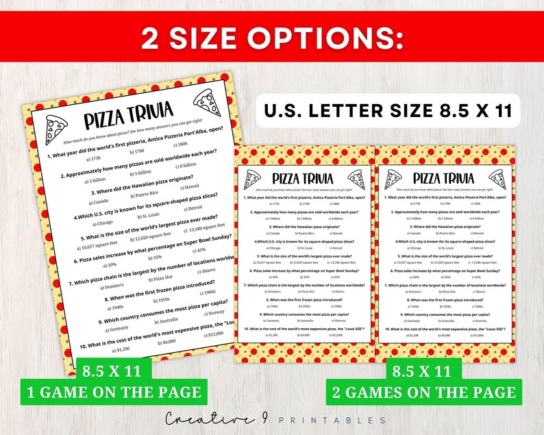 Pizza Trivia Printable Game for Kids and Adults, 10 Pizza Questions ...