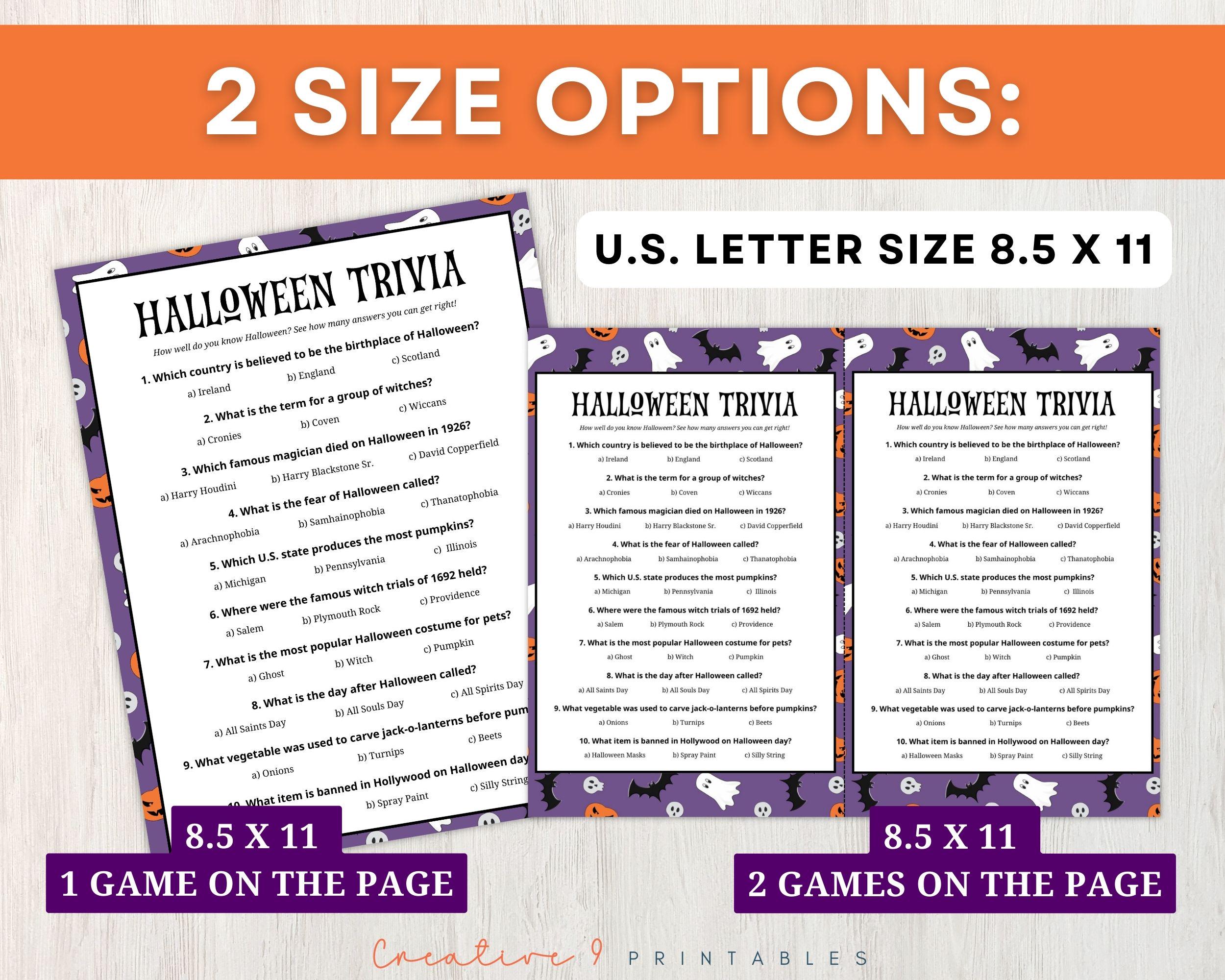 Printable Halloween Trivia Game for Kids and Adults, 10 Halloween ...