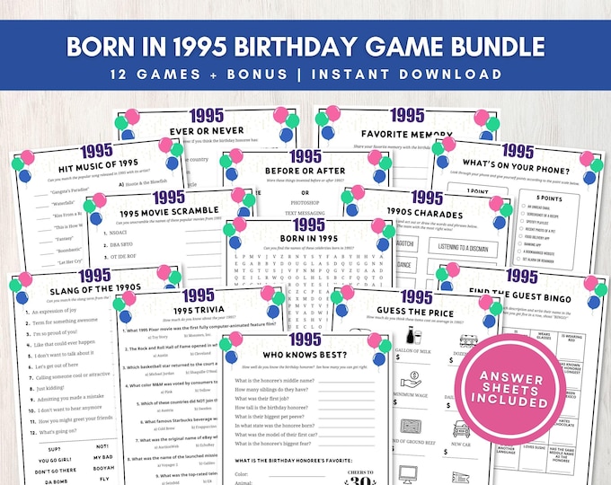 30th Birthday Games Bundle for Her Born in 1995 30th Birthday Party ...