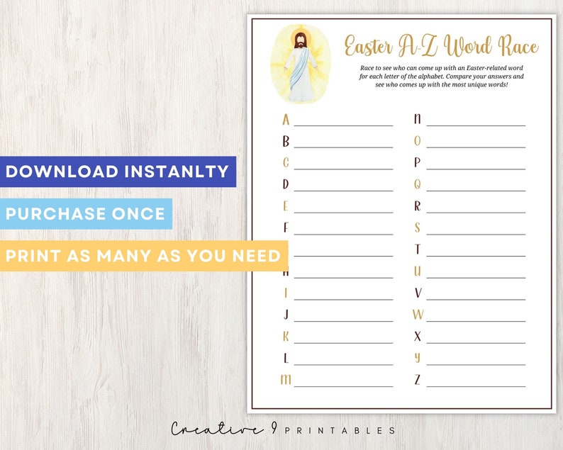 Christian Easter A to Z Word Race, Fun Printable Easter A-Z Game for ...